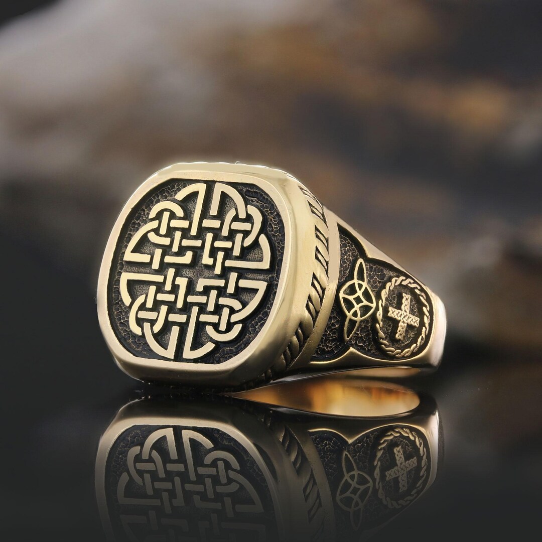 Celtic Knot Signet Ring, Gold Coated Christian Ring, Saint Protection ...