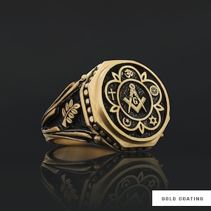 Customized Masonic Ring, Gold Plated Masonic Ring, Freemason Jewelry ...
