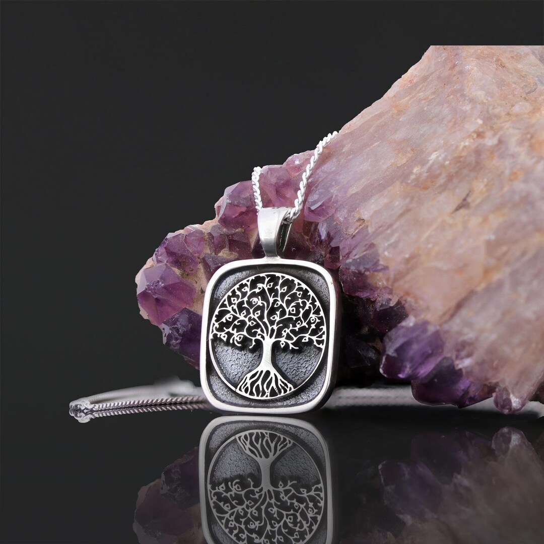 Christian Tree of Life Silver Necklace, Square Tree of Life Necklace ...