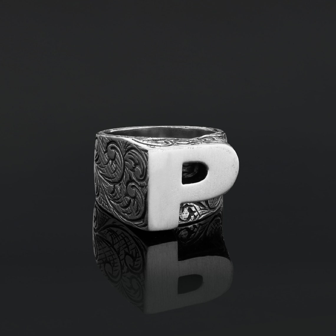 Monogram P Letter Ring Initial P Ring Silver Letter Ring - Etsy