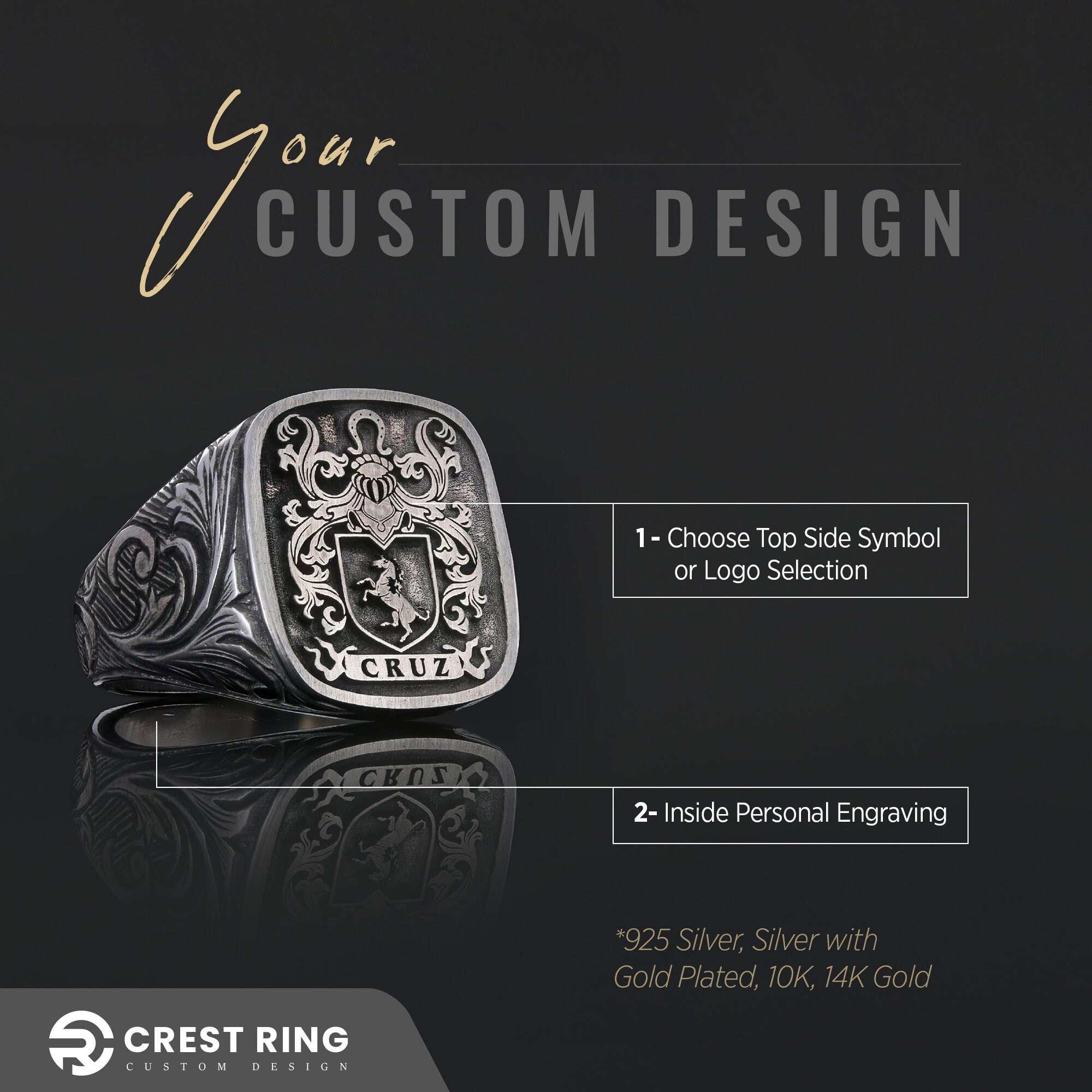 Coat of Arms Ring Personalized Ring for Men Family Crest - Etsy