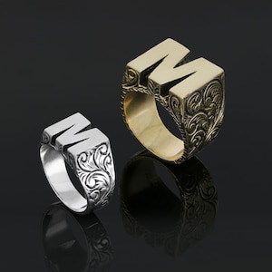 Initial M Letter Ring, Monogram Letter M Ring, Silver Alphabet Jewelry ...