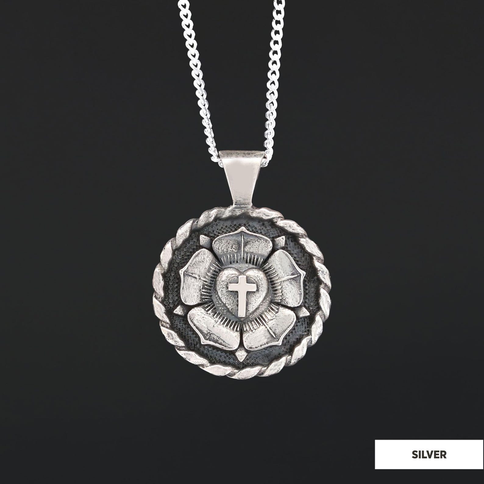 Lutheranism Necklace, Rosae Crucis Pendant, Rose and Cross Necklace ...