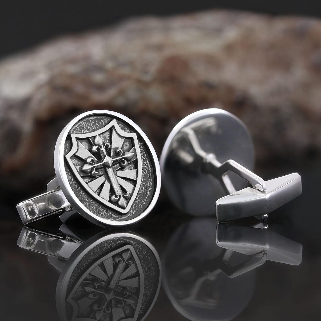 Cross and Shield Cufflinks, Faith Jewelry, Symbol of Protection and ...