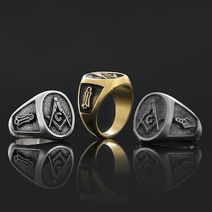 Lodge Mason Ring, Custom Freemason Statement Ring, Blue Lodge Signet ...
