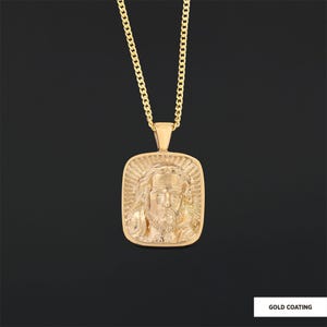Square Jesus Necklace, Messiah Pendant, Religious Necklace, Gold Plated ...