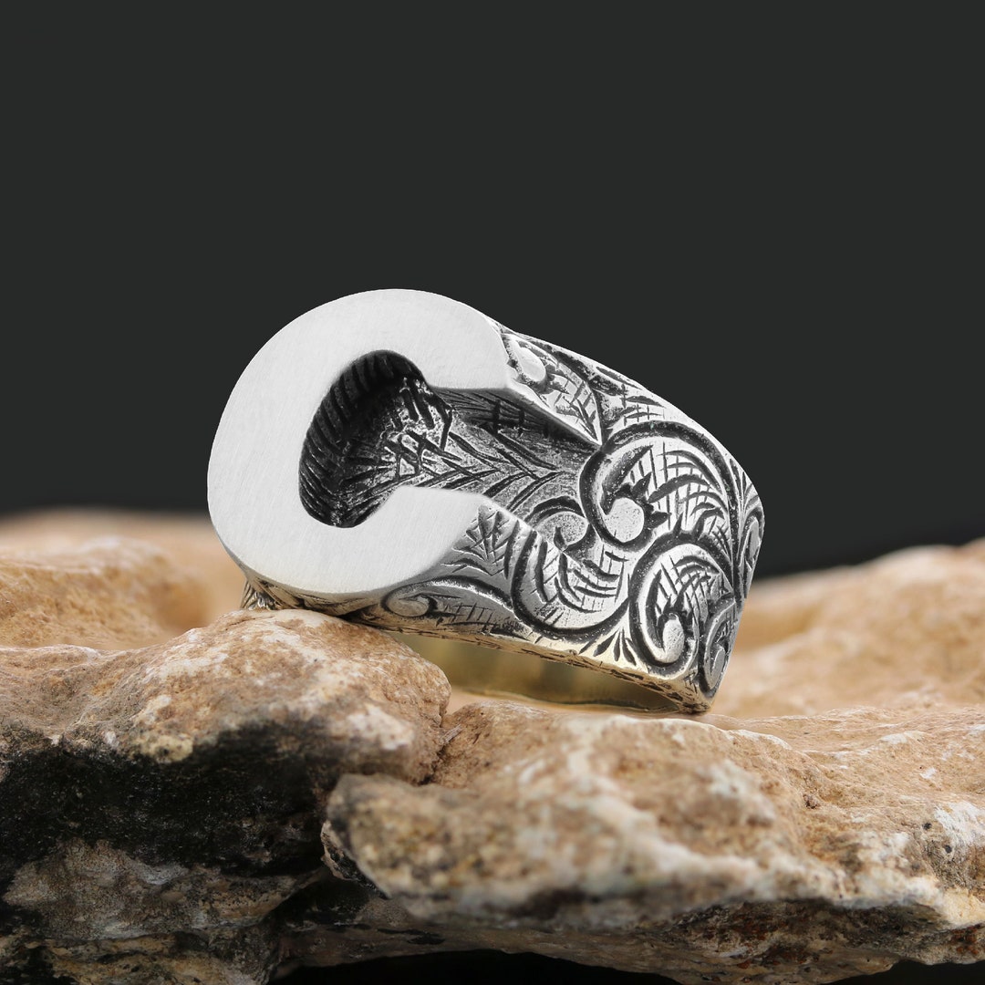 C Letter Ring, Gold Coating Monogram Ring, Monogram Letter C Ring ...