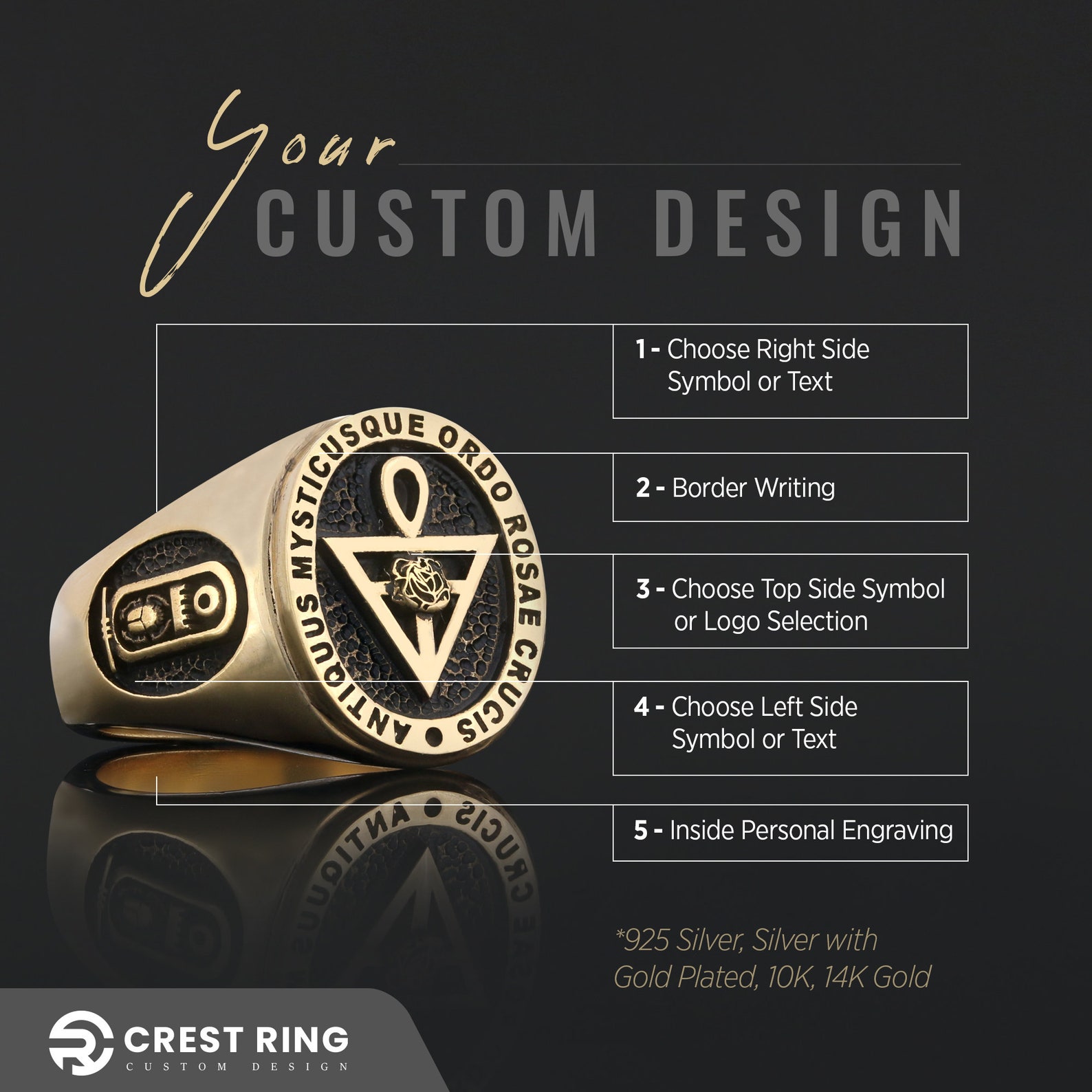 Antiquus Mysticusque Ordo Rosae Crucis Ring, Amorc Ring, Rosicrucian ...