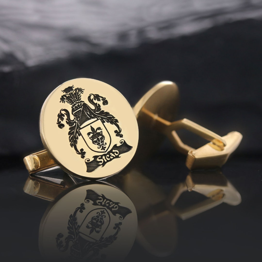 Round Family Crest Cuff Links, Handmade Family Cufflinks, Coat of Arms ...