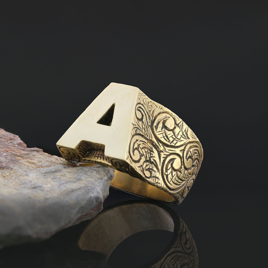 Monogram A Letter Ring, Letter A Ring, Initial Signet Ring, Gold Coated ...