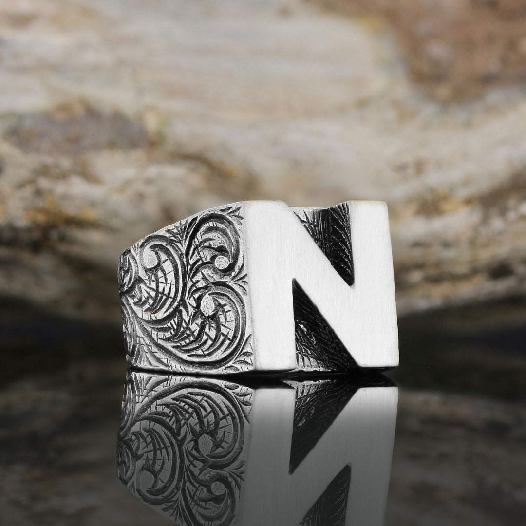 N Letter Ring, Monogram N Letter Ring, 925 Sterling Silver Alphabet Ring, Personalized Initial ...