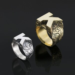 K Initial Ring, Letter K Pattern Ring, Monogram K Letter Ring, Custom ...