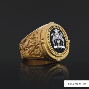 Custom Coat of Arms Ring, Noble Family Crest Signet Ring, Personalized ...