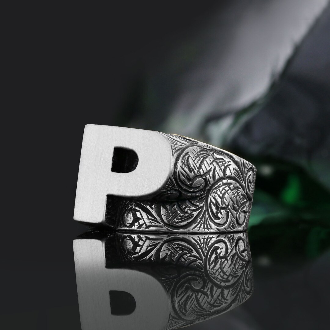 Monogram P Letter Ring Initial P Ring Silver Letter Ring - Etsy