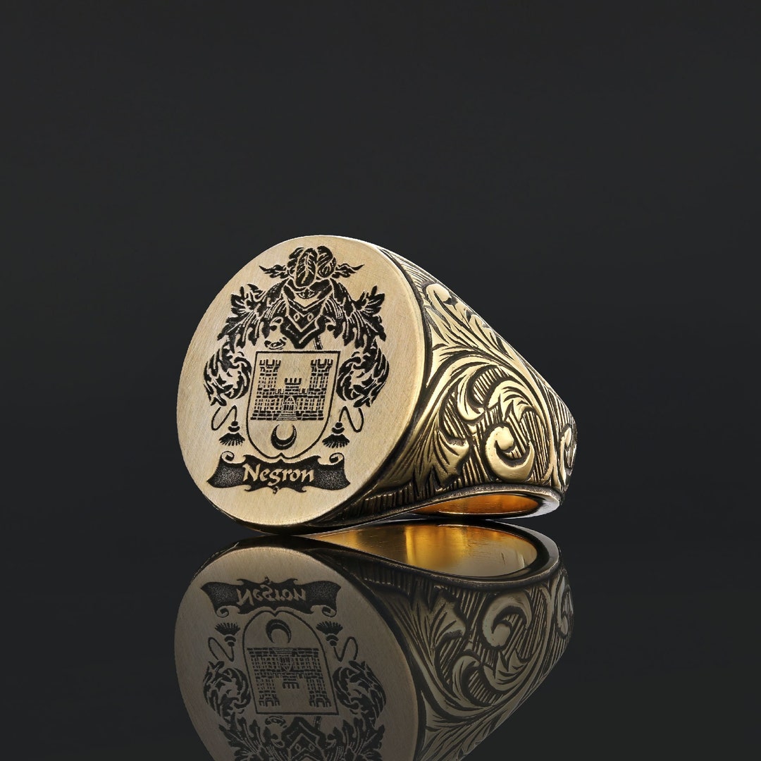 Celtic Design Engraved Family Ring, Coat of Arms Ring, Handmade Custom ...