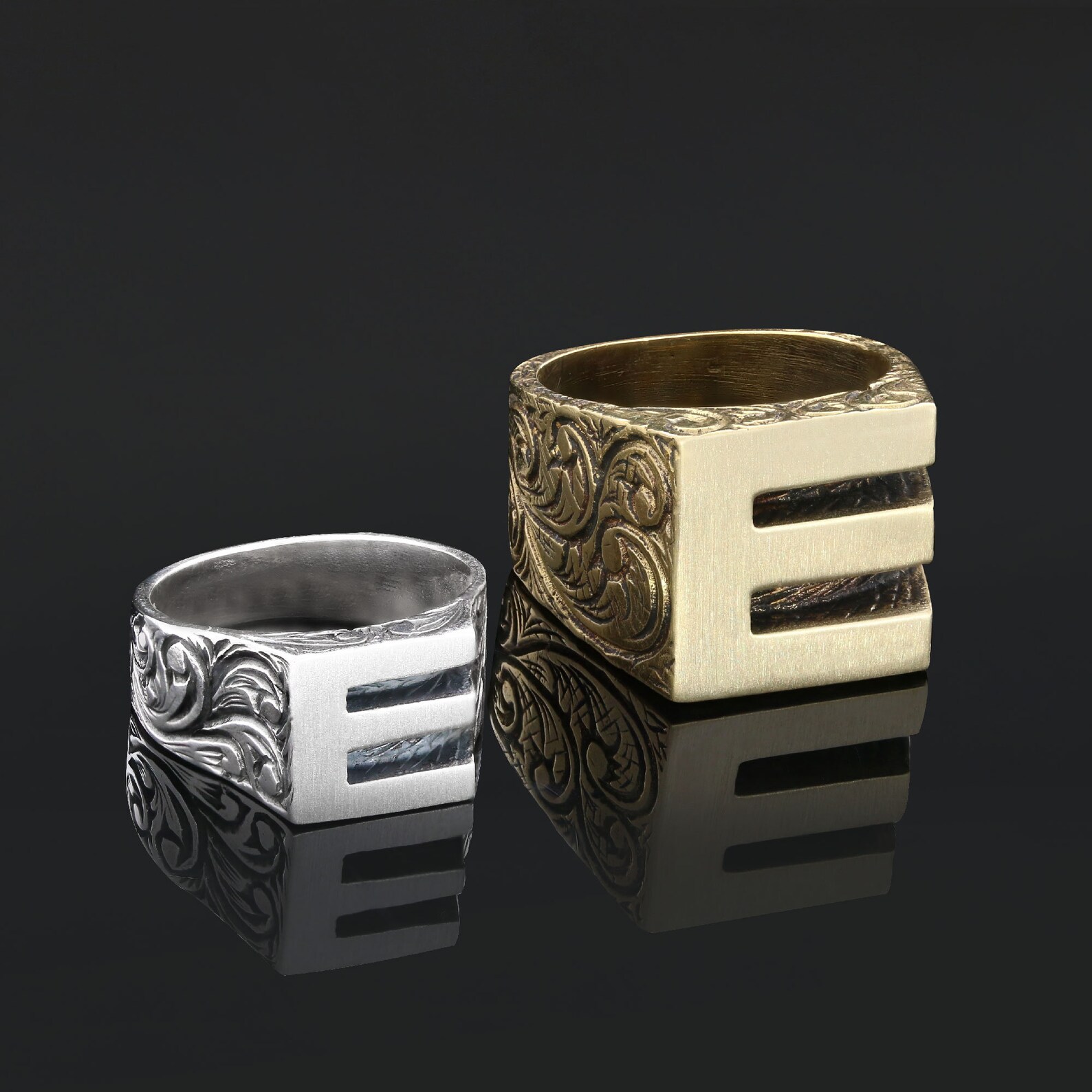 Handmade Celtic Silver Letter E Ring, E Initial Ring, Monogram E Letter ...