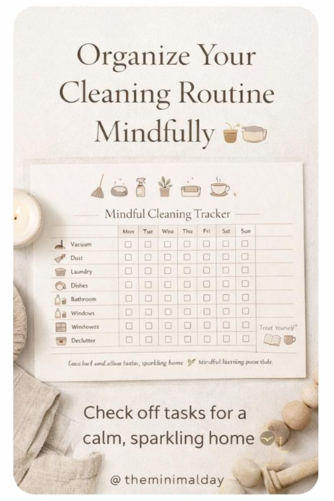 Mindful Cleaning Habit Tracker | Printable Chore Tracker A4 | Minimal ...