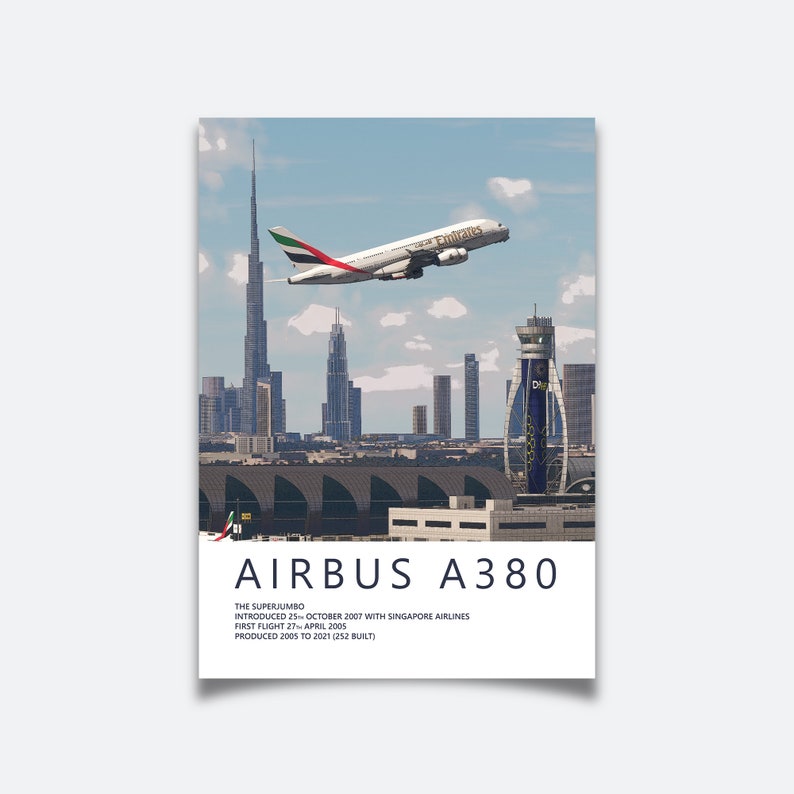 Emirates Airbus A380 Poster Dubai Skyline Plane Art for Aviation ...