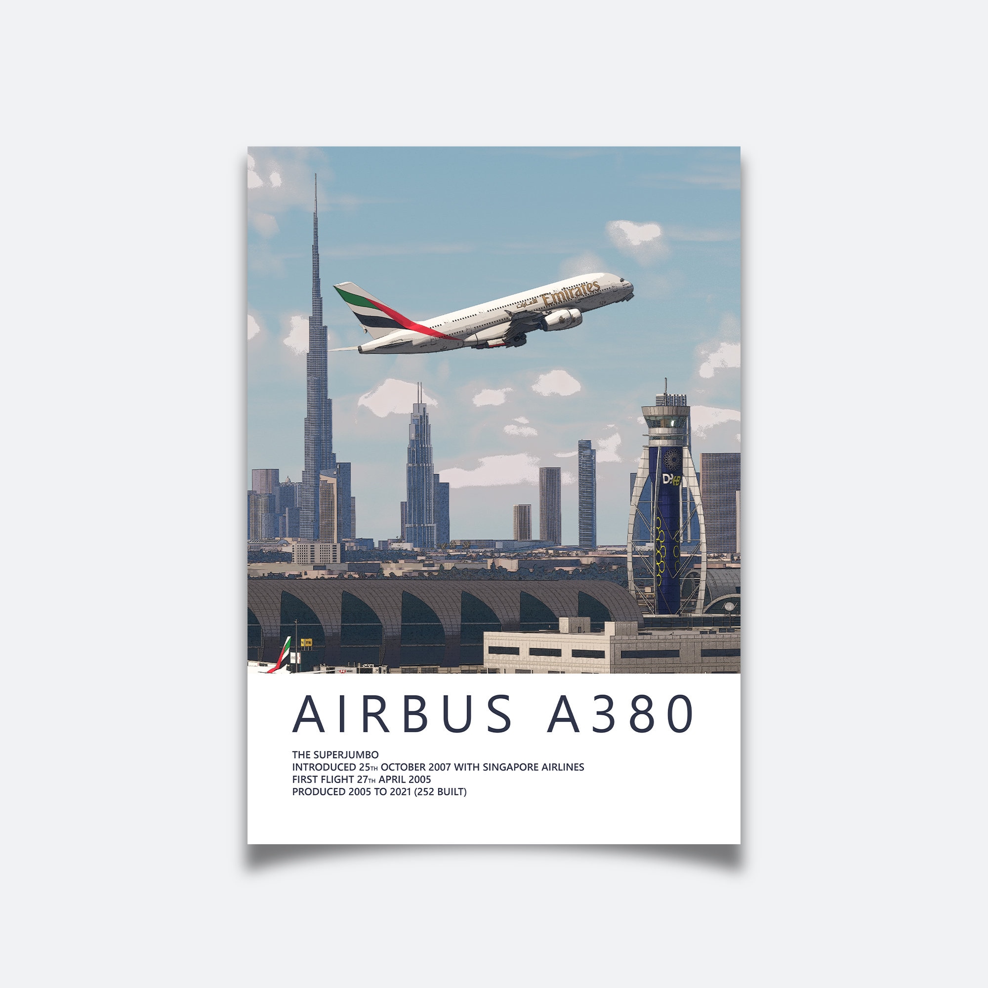 Emirates Airbus A380 Poster - Dubai Skyline - Plane Art for Aviation ...