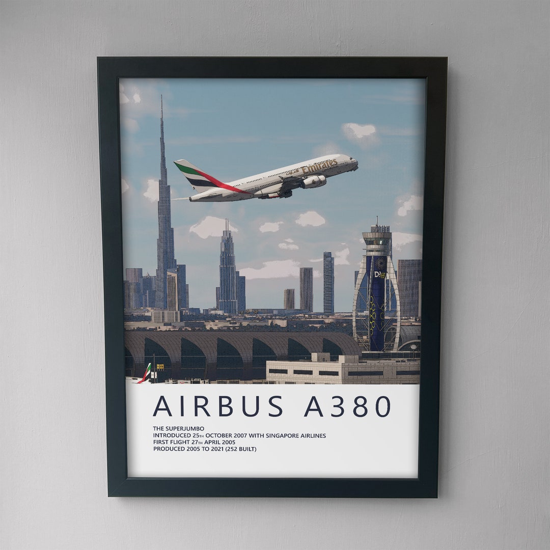 Emirates Airbus A380 Poster - Dubai Skyline - Plane Art for Aviation ...