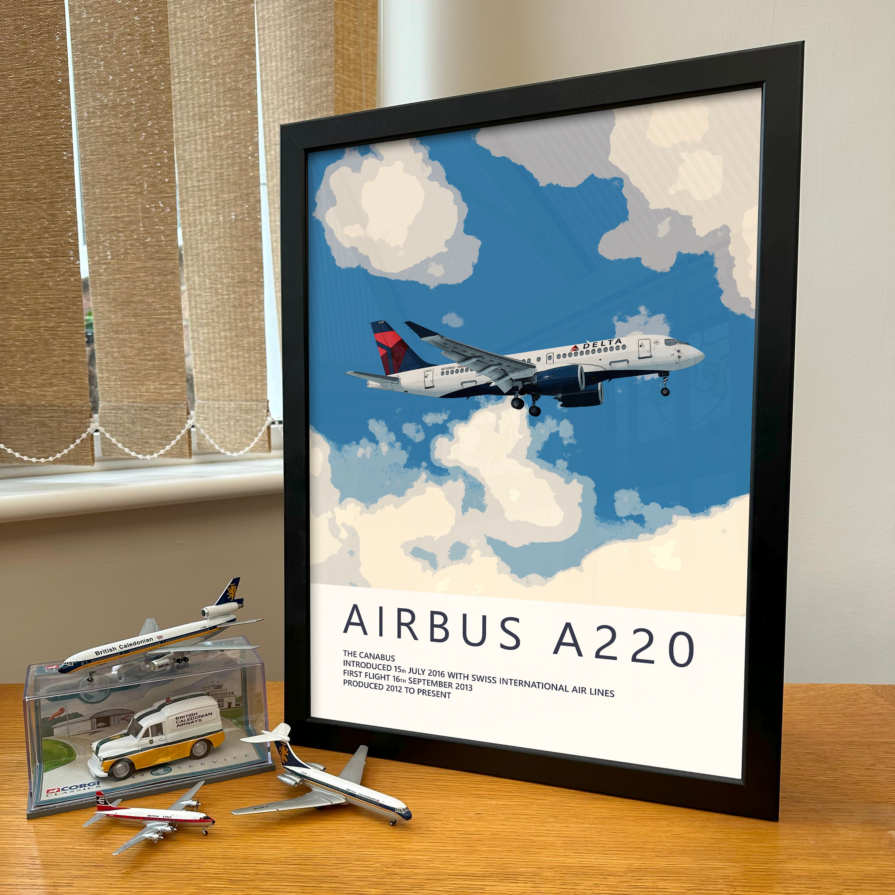 Delta Air Lines Airbus A220 Poster Fine Aviation Artwork Airplane ...