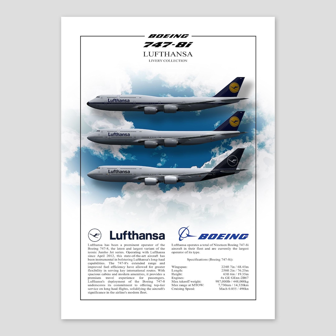 Lufthansa Boeing 747 Poster | Detailed Aviation Art Print | Civil ...