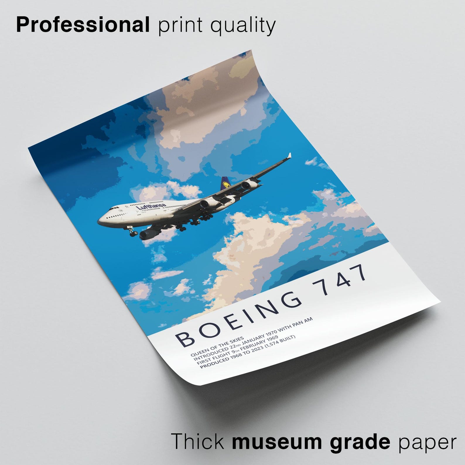 Lufthansa Boeing 747 Poster | Detailed Aviation Art Print | Civil ...