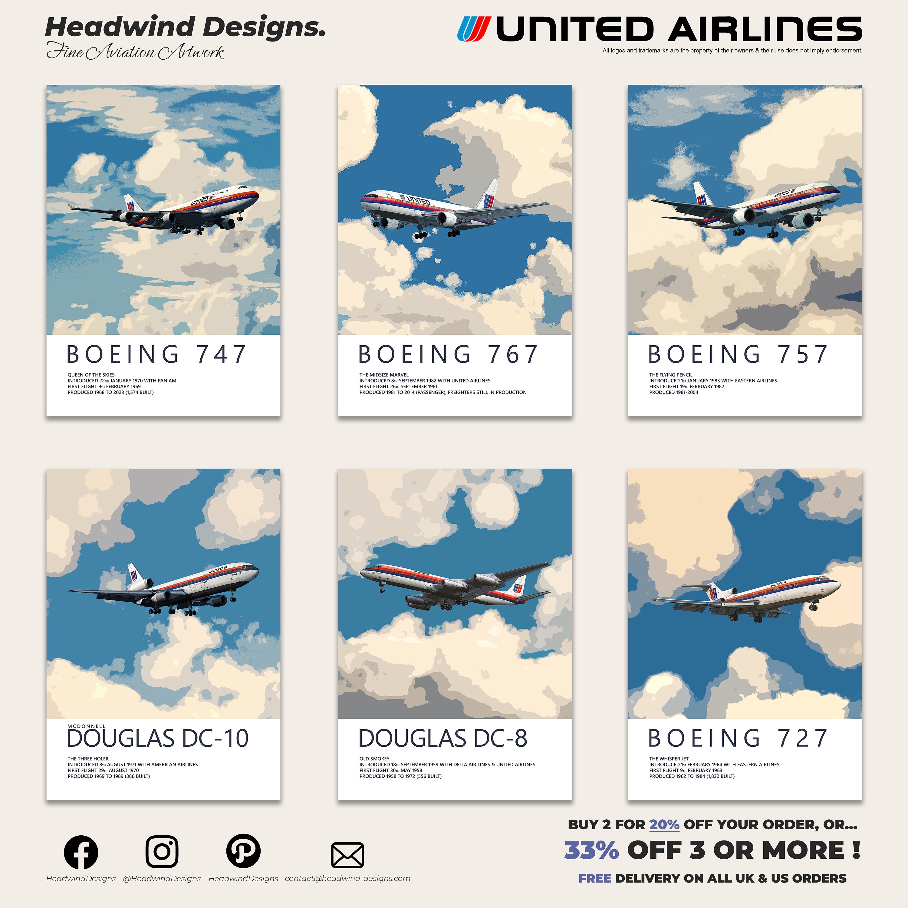 United Flug 757 Poster Saul Bass Tulip Flugzeug Kunst für Luftfahrt ...