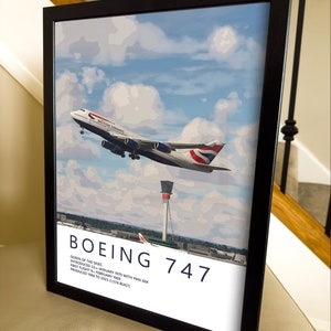 British Airways Boeing 747 Poster - Heathrow - Plane Art for Aviation ...