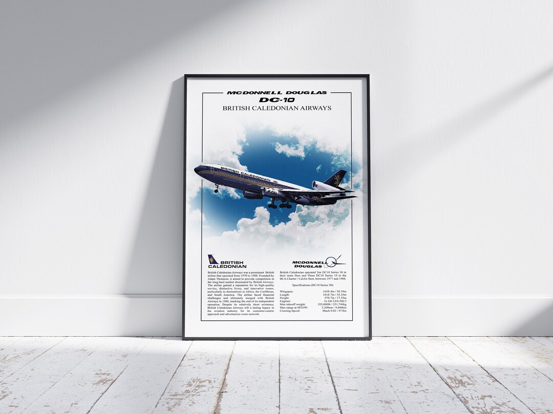 British Caledonian Mcdonnell Douglas DC10 Poster, Aviation Wall Art ...