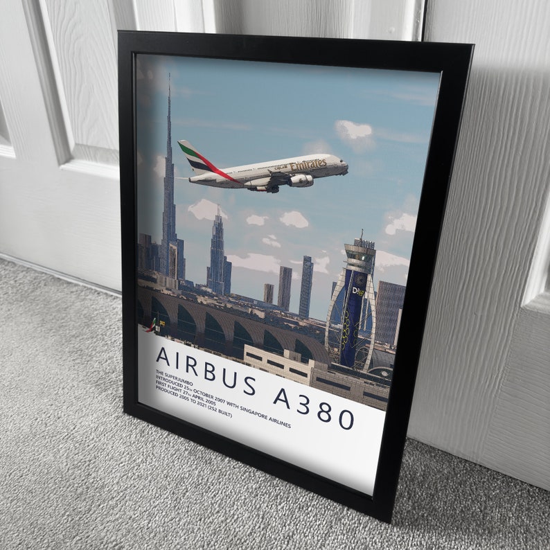 Emirates Airbus A380 Poster - Dubai Skyline - Plane Art for Aviation ...