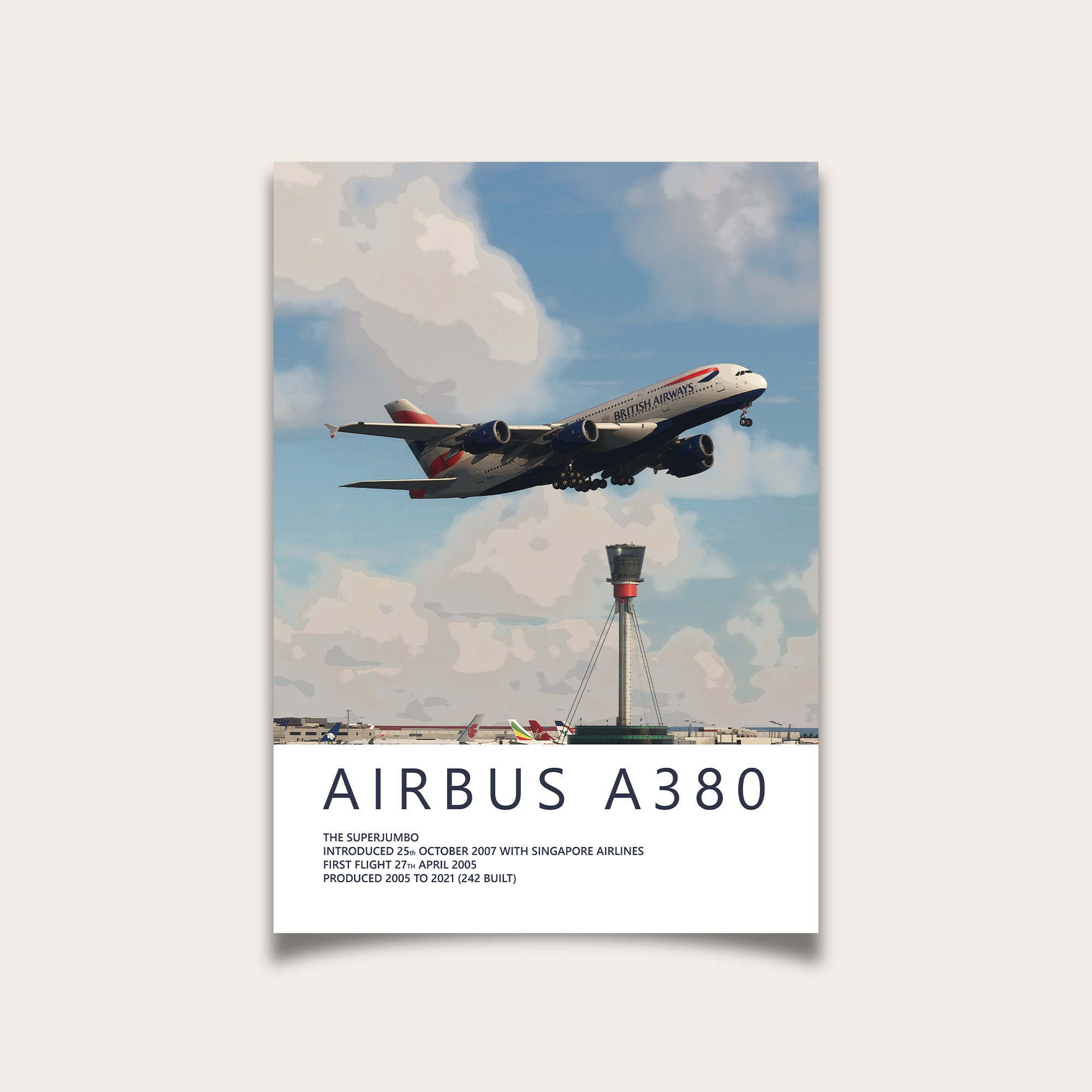 British Airways Airbus A380 Poster - Heathrow - Plane Art for Aviation ...