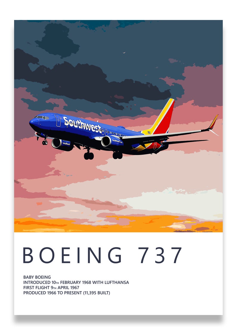 Southwest Boeing 737 Poster, Boeing Artwork, Gift for Pilot, Aviation ...