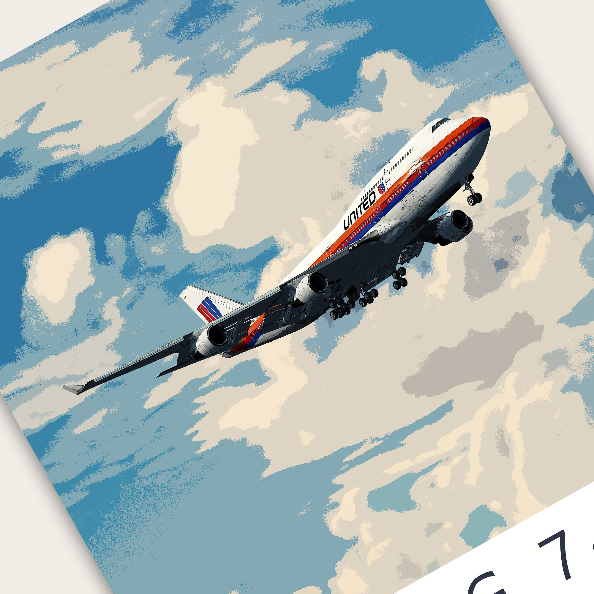 United Airlines Boeing 747 Poster - Saul Bass Tulip - Plane Art for ...
