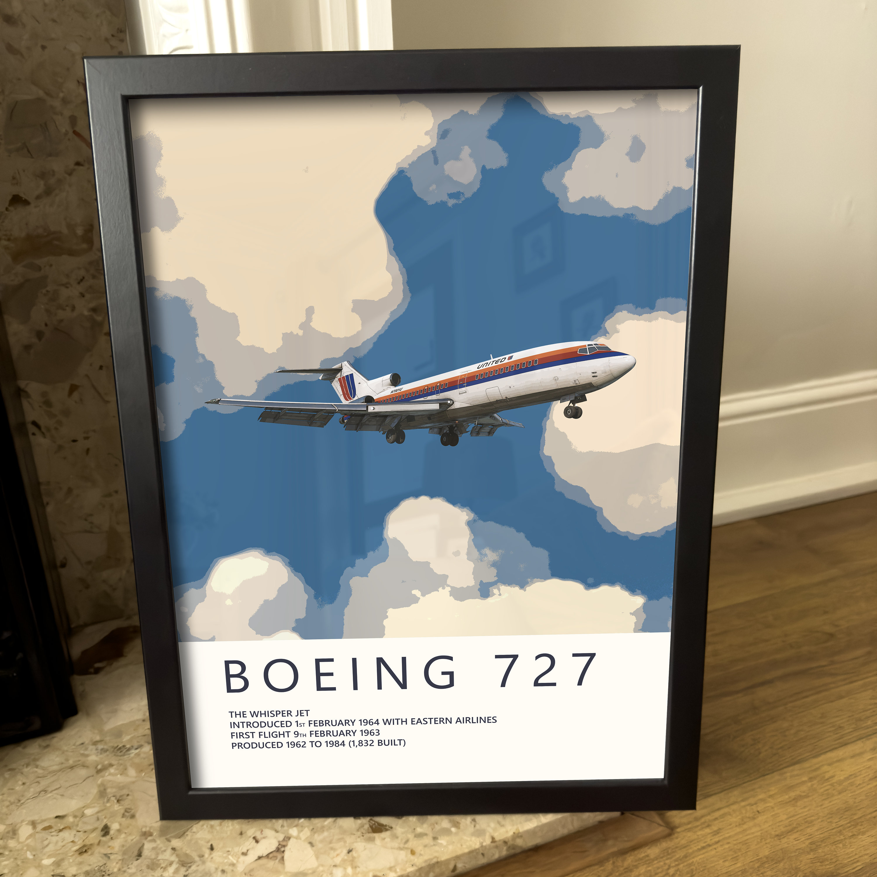 United Airlines Boeing 727 Poster - Saul Bass Tulip - Plane Art for ...