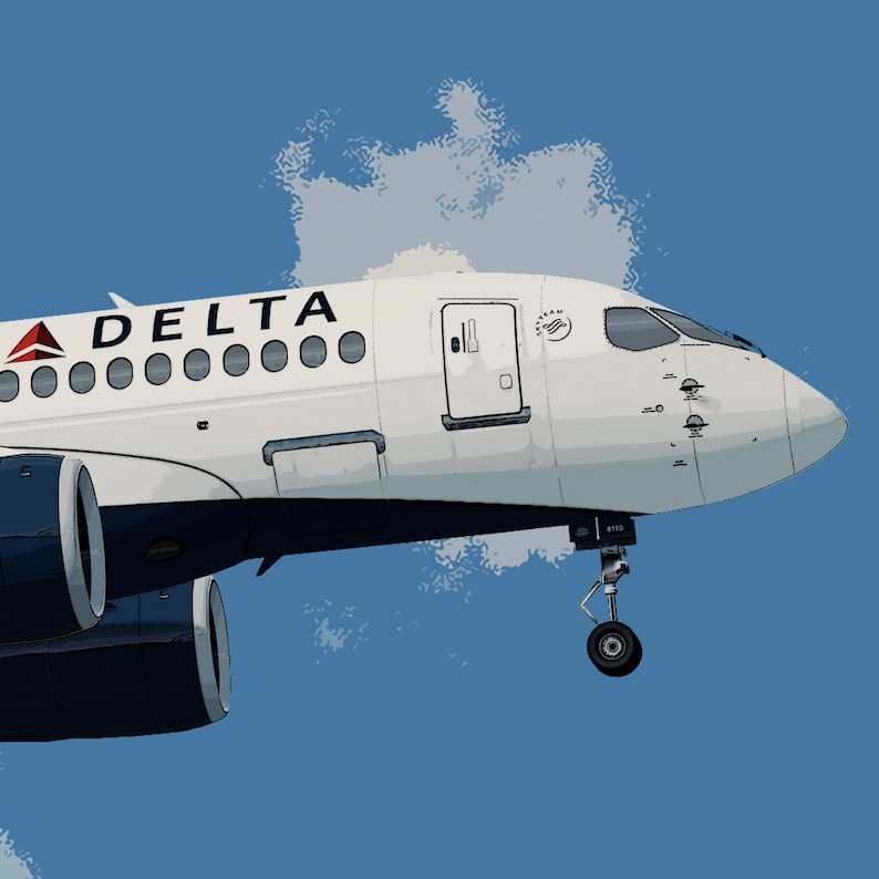 Delta Air Lines Airbus A220 Poster Fine Aviation Artwork Airplane ...
