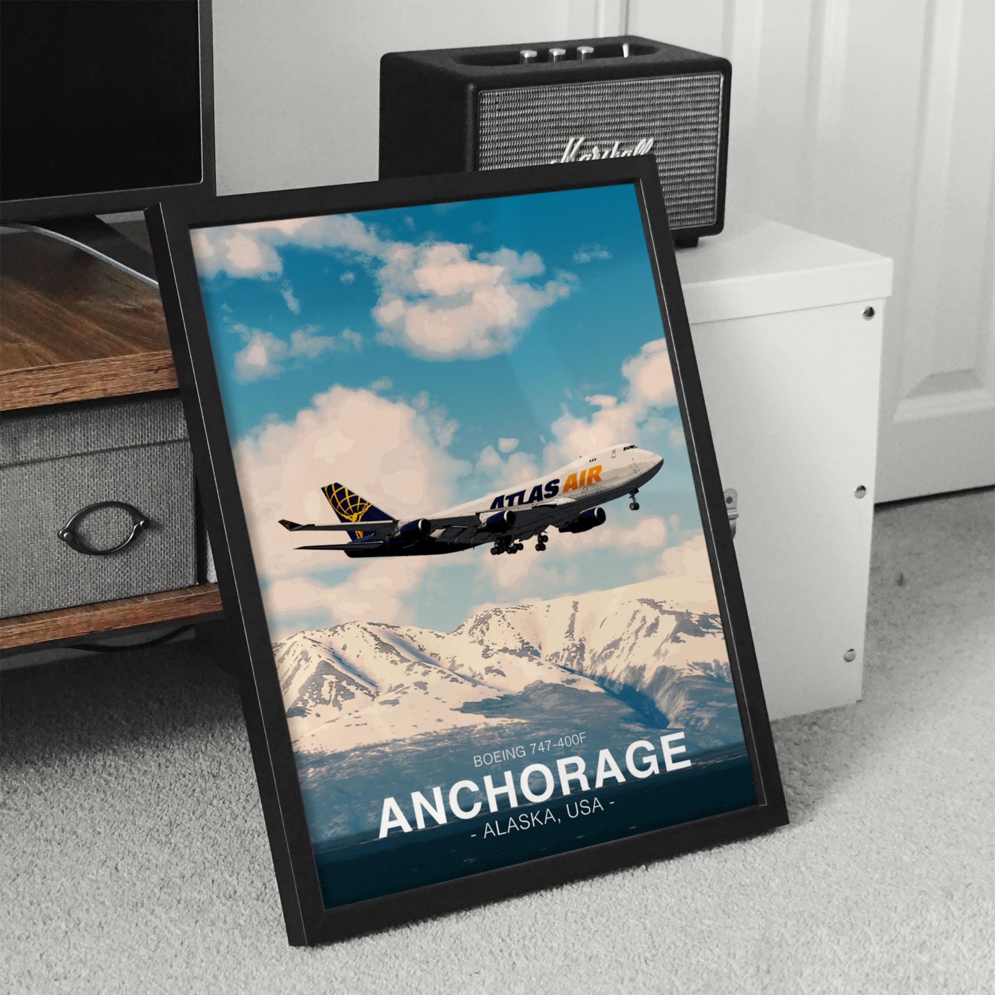 Atlas Air Boeing 747 Poster | Anchorage Alaska Landscape | Aviation Art ...