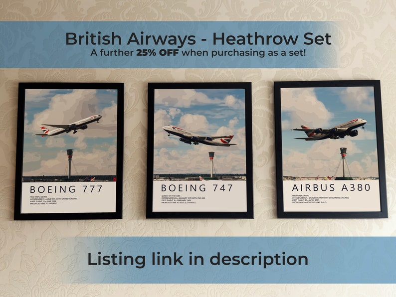 British Airways Boeing 777 Poster - Heathrow - Plane Art for Aviation ...