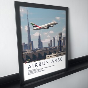 Emirates Airbus A380 Poster - Dubai Skyline - Plane Art for Aviation ...