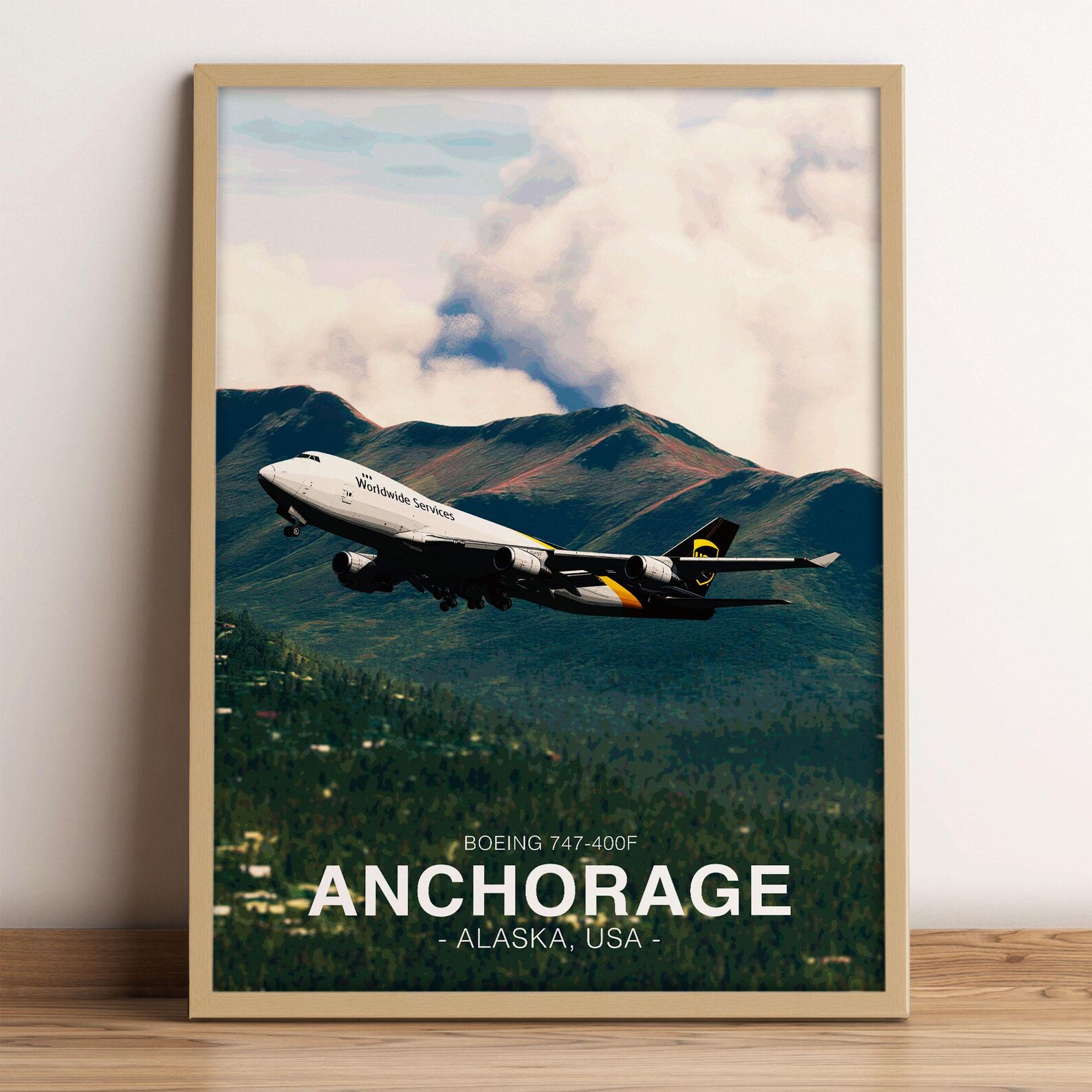 UPS Boeing 747 Poster | Anchorage Alaska Landscape | Aviation Art Print ...