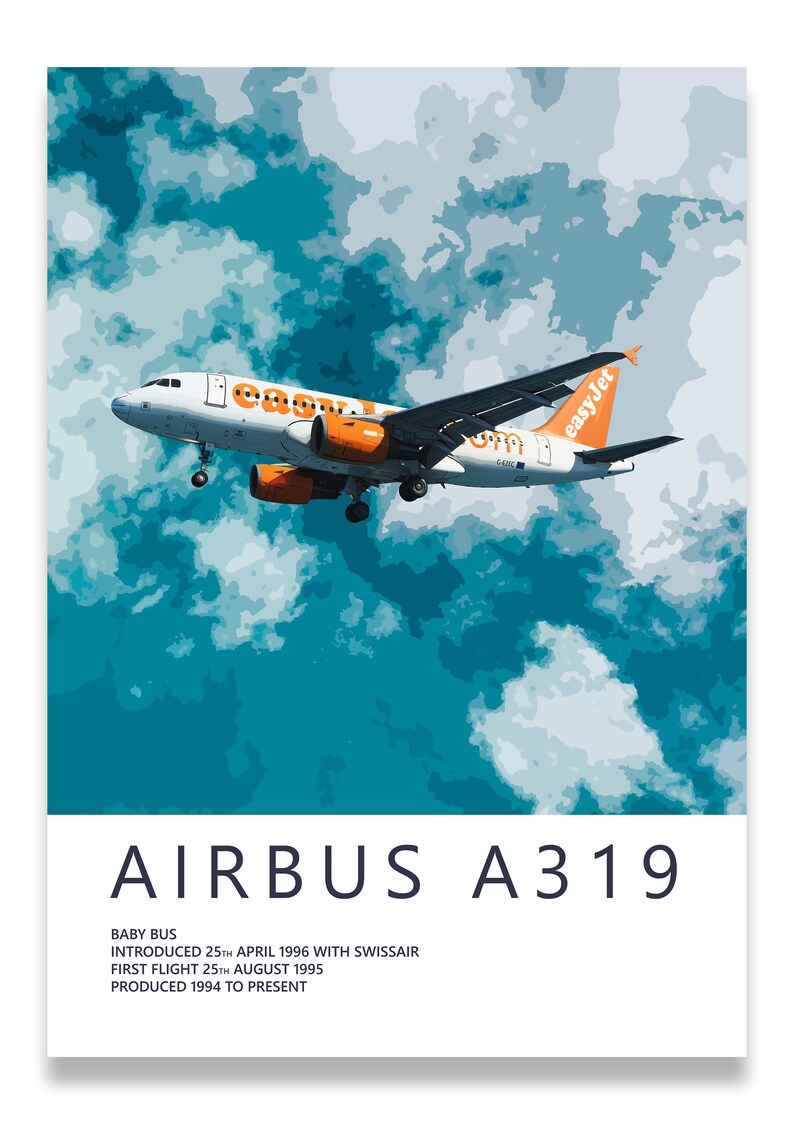 Easyjet Airbus A319 Poster Fine Aviation Artwork Airplane Posters Gift ...