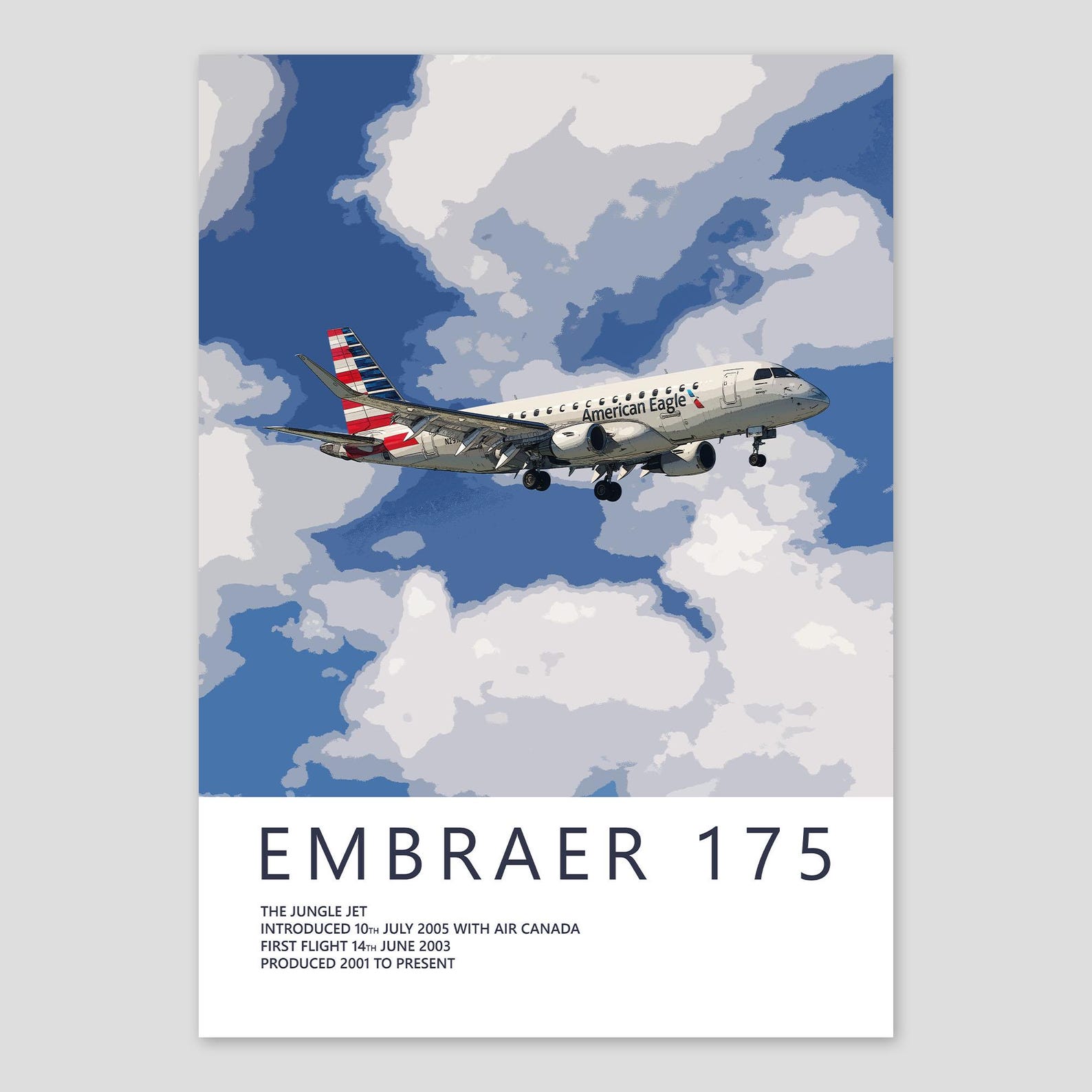American Eagle (envoy Air) Embraer 175 Poster | Detailed Aviation Art ...