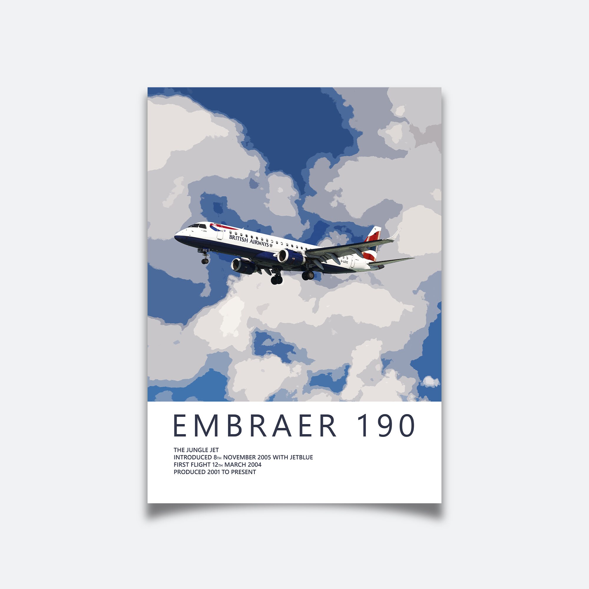 British Airways Embraer 190 Poster Plane Art for Aviation Enthusiasts ...
