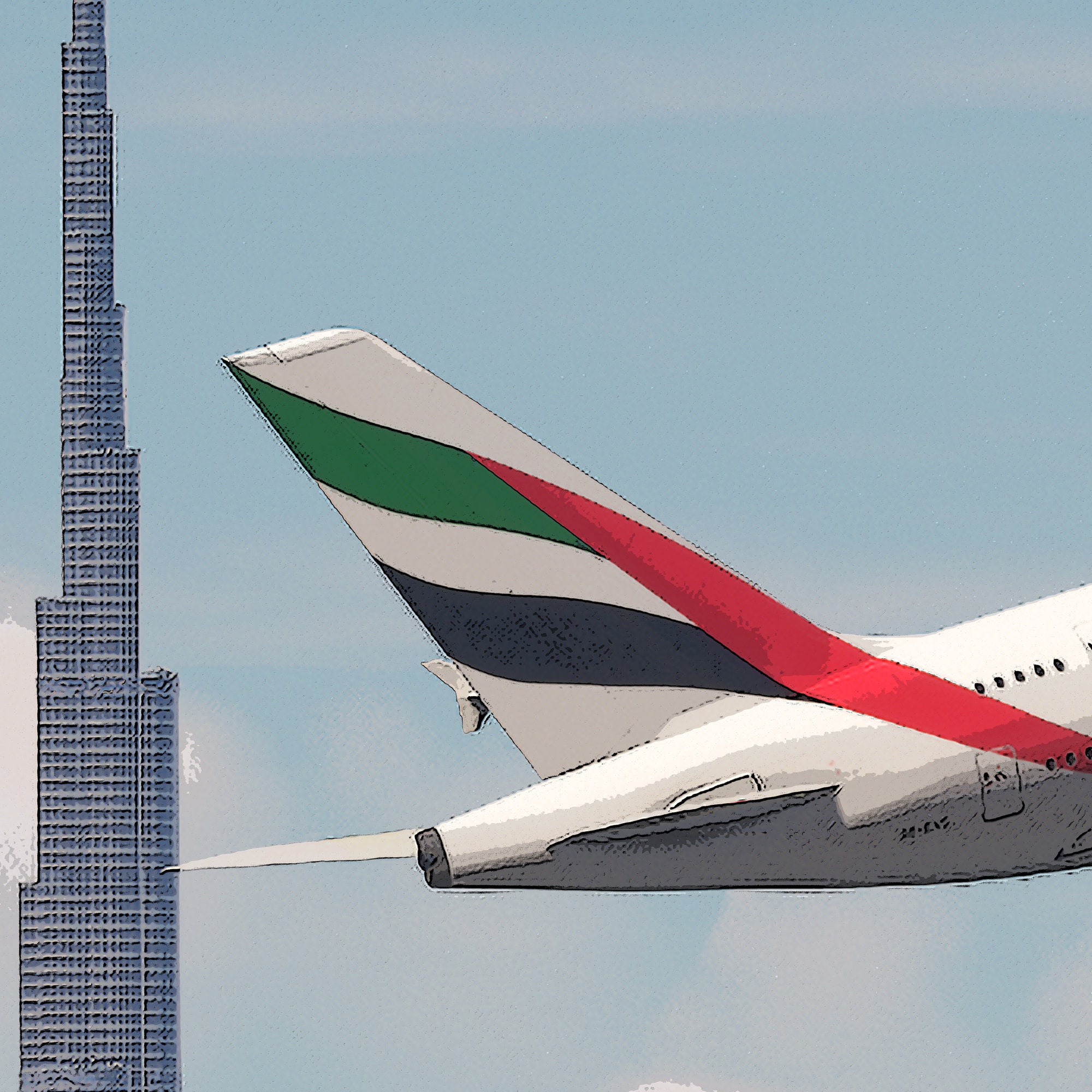 Emirates Airbus A380 Poster - Dubai Skyline - Plane Art for Aviation ...