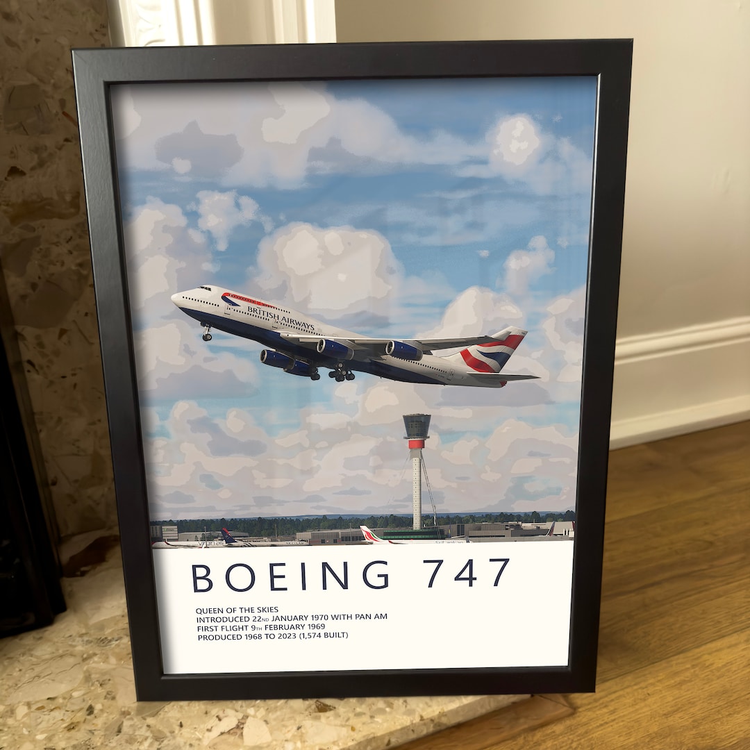 British Airways Boeing 747 Poster - Heathrow - Plane Art for Aviation ...