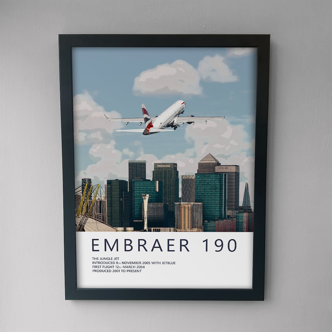 British Airways Embraer 190 Poster - London City Skyline - Plane Art ...