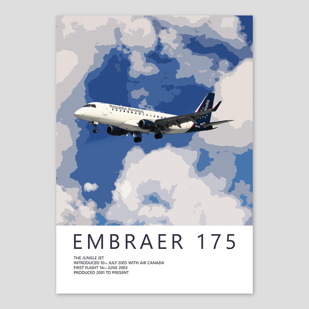 Republic Airways Embraer 175 Poster | Detailed Aviation Art Print ...