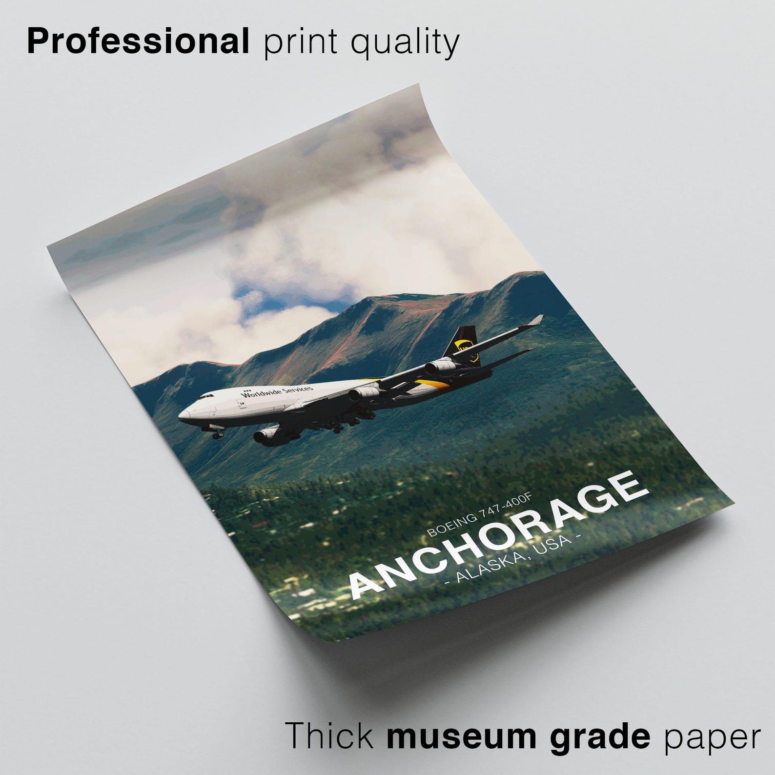 UPS Boeing 747 Poster | Anchorage Alaska Landscape | Aviation Art Print ...