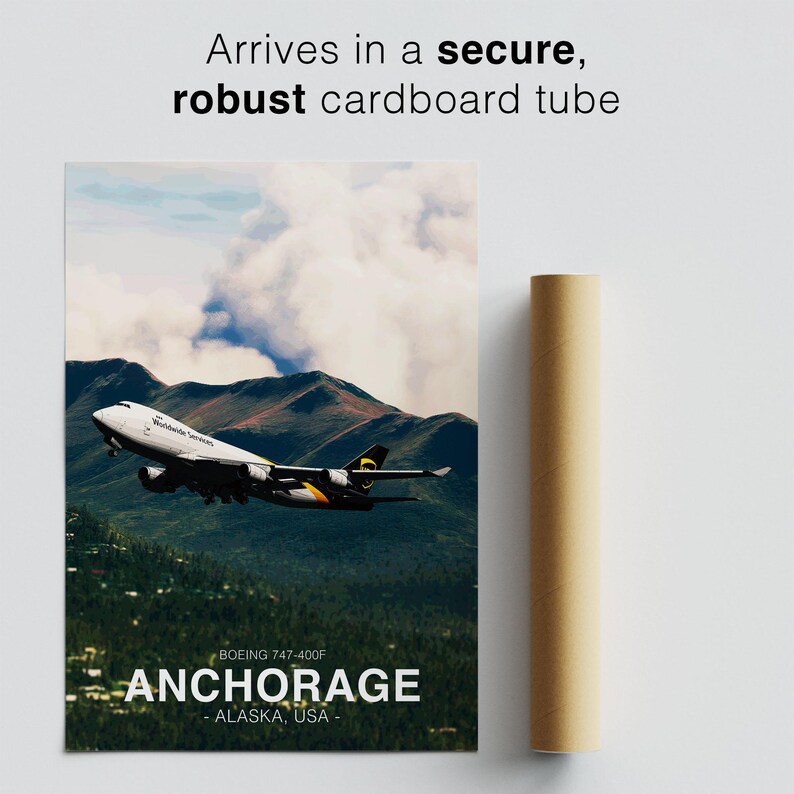 UPS Boeing 747 Poster | Anchorage Alaska Landscape | Aviation Art Print ...