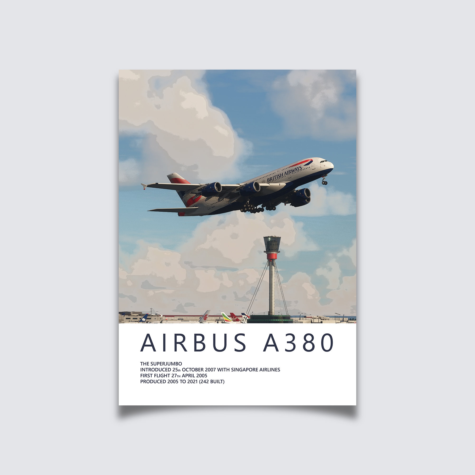 British Airways Airbus A380 Poster Aviation Art for Pilots ...